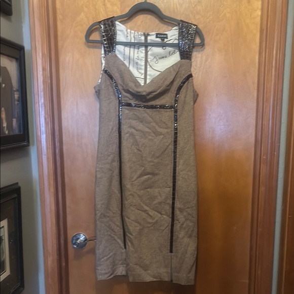 bebe | Dresses | Bebe Brown Sleeveless Scoop Neck Leather Wool Sheath ...